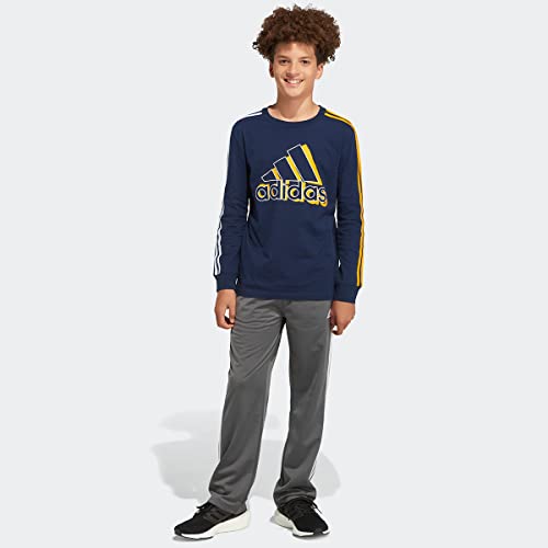 adidas Boys' Long Sleeve Split 3-Stripes Tee, Collegiate Navy with Semi Solar Gold, X-Large (18/20)