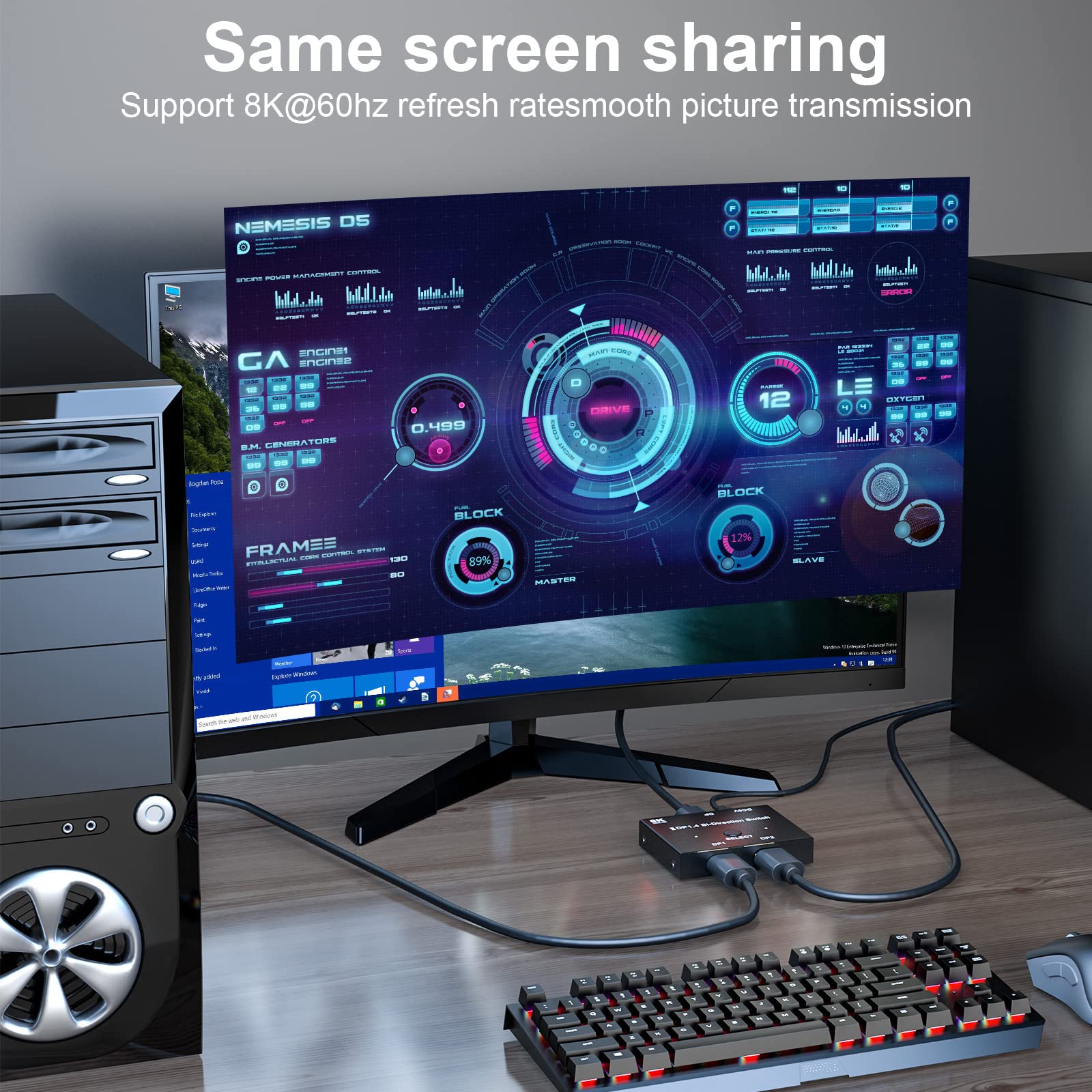 DisplayPort Switch 8K Bidirectional Splitter 2 in 1 Out/1 in 2 Out DP 1.4 Switcher Supports 8K@30Hz, 4K@120Hz, 4K@60Hz for 2 Computers 1 Monitor ConnBull®