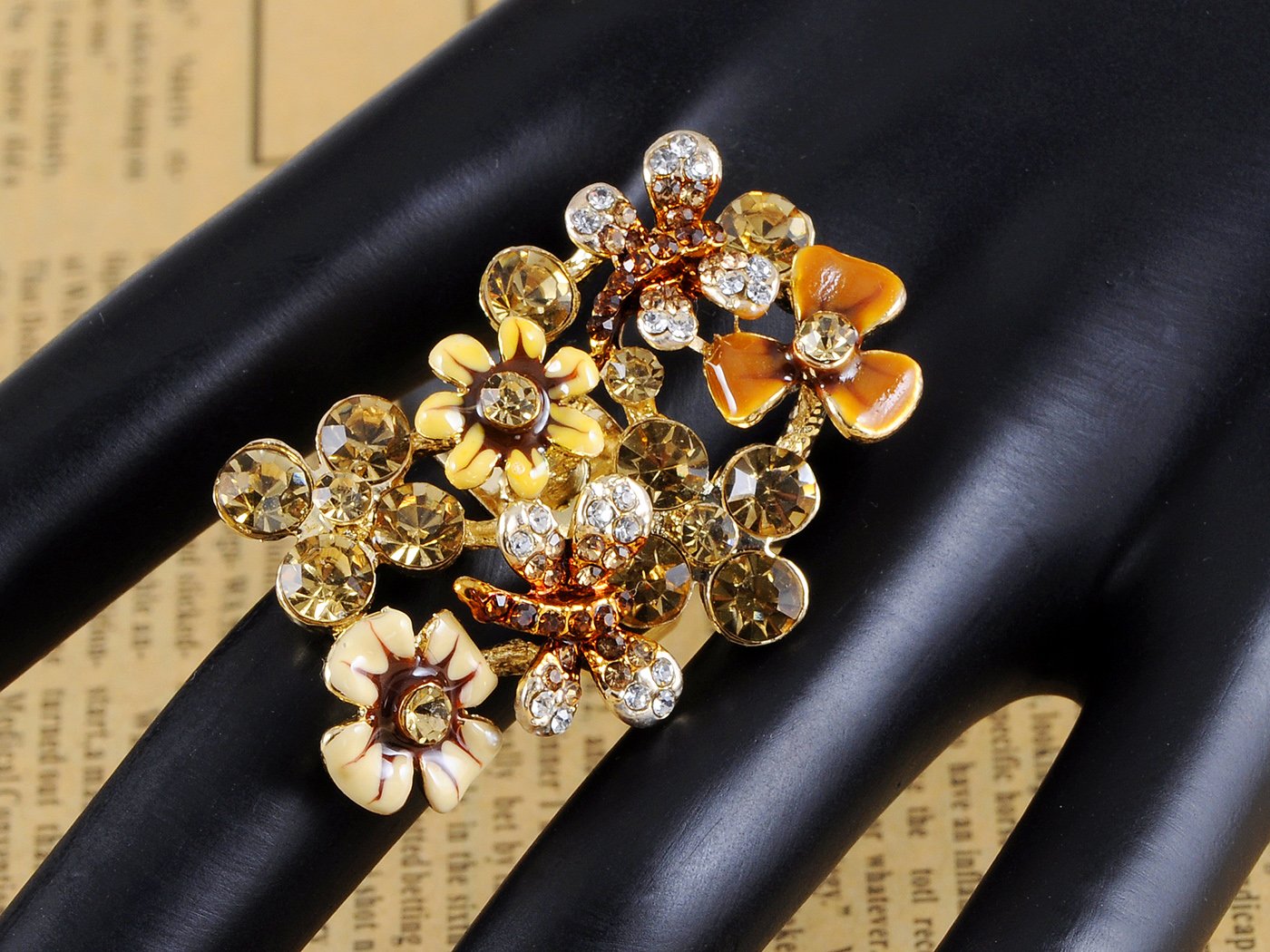 Alilang Brilliant Elegant Topaz Crystal Rhinestone Floral Flower Adjustable Ring
