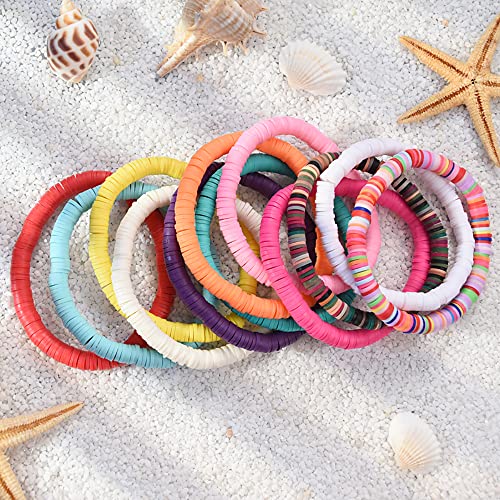 HYHONEY 12pcs Heishi Bracelet Cute Bracelets Clay Bead Bracelet Bracelets Set Stack Vinyl Disc Bead Surfer Stretch Bracelets Summer Beach Bracelet Bracelets For Women