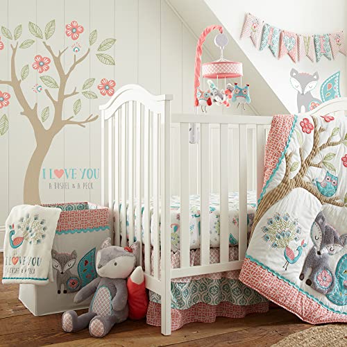 Levtex Baby - Fiona Plush Blanket - Embroidered Birds and Flowers on Pink Plush - Pink, Teal, White - Nursery Accessories - Blanket Size: 30 x 40 in.