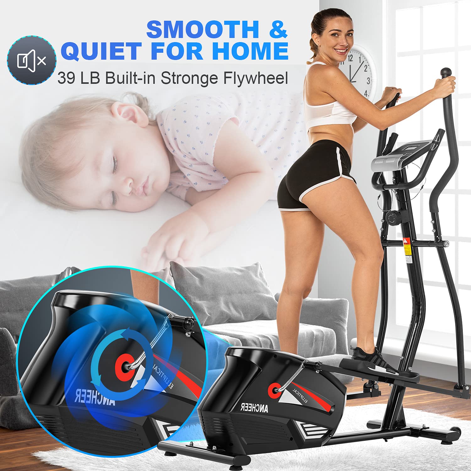 ANCHEER Elliptical Machine, Quiet & Smooth Driven Magnetic Elliptical Cross Trainer Machine with 10 Levels Resistance and 35lb Flywheel, Best Elliptical Exercise Machine for Home Gym Workout TR07