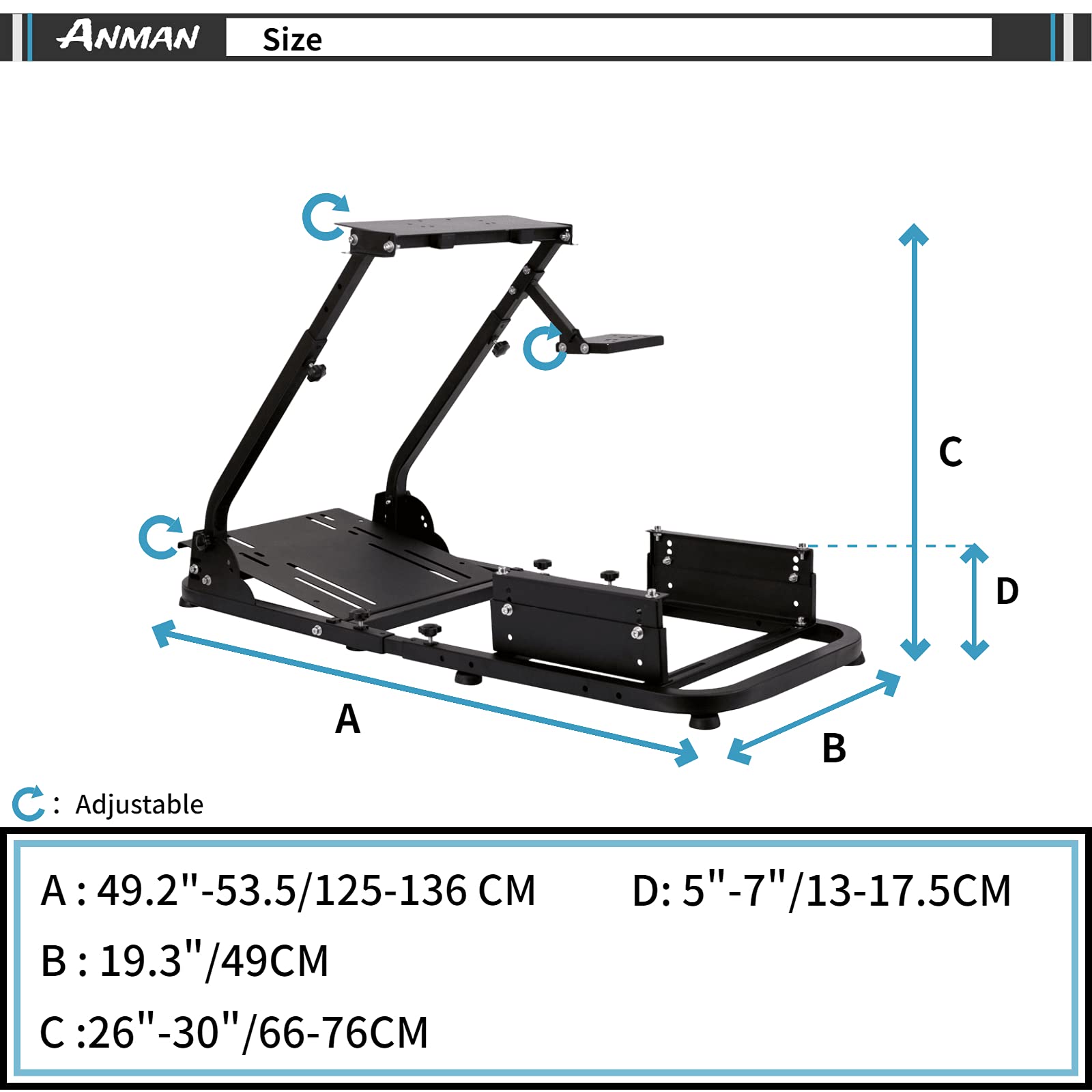 Anman Racing Wheel Stand fit for PC PS4 XBOX Adjustable Racing Simulator Mount Video Game for Logitech G25 G27 G29 G920 Fanatec Clubsport Thrustmaster T500 T300, NOT Include Wheel Shifter Pedals