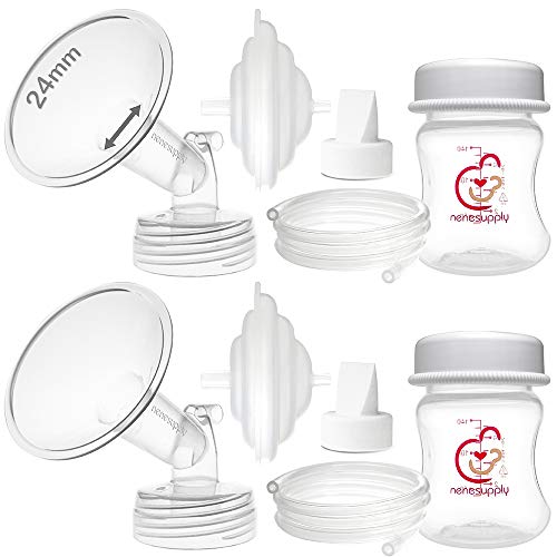 Nenesupply 24mm Flange Pump Parts Compatible w Spectra S2 S1 Breast Pumps Replacement Kit for Spectra Pump Parts 24mm S2 Parts S2 Accessories Inc Flange Duckbill Valve Backflow Protector Bottles