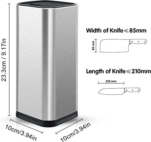 BOWONG Universal Knife Block, Stainless Steel Knife Holder Stand with Slots for Scissors and Sharpening Rod, Rectangular Knife Storage Stand Safe and Detachable for Easy Cleaning