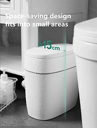 CY craft Plastic Trash Can with Lid,10L/2.6 Gallon Garbage Can,Modern Waste Basket Thin Trash Cans for Bathroom,Living Room,Office,Kitchen and Narrow Spaces,White