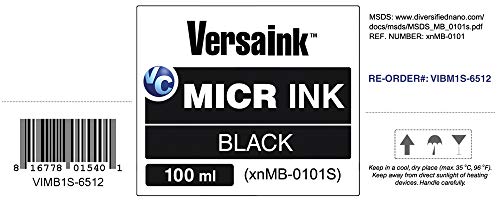 VersaInk-Nano Black MICR Ink -100ml โ Magnetic Ink for Check Printers and All-in-One Inkjets, MICR Black (VIMB1S-6512)