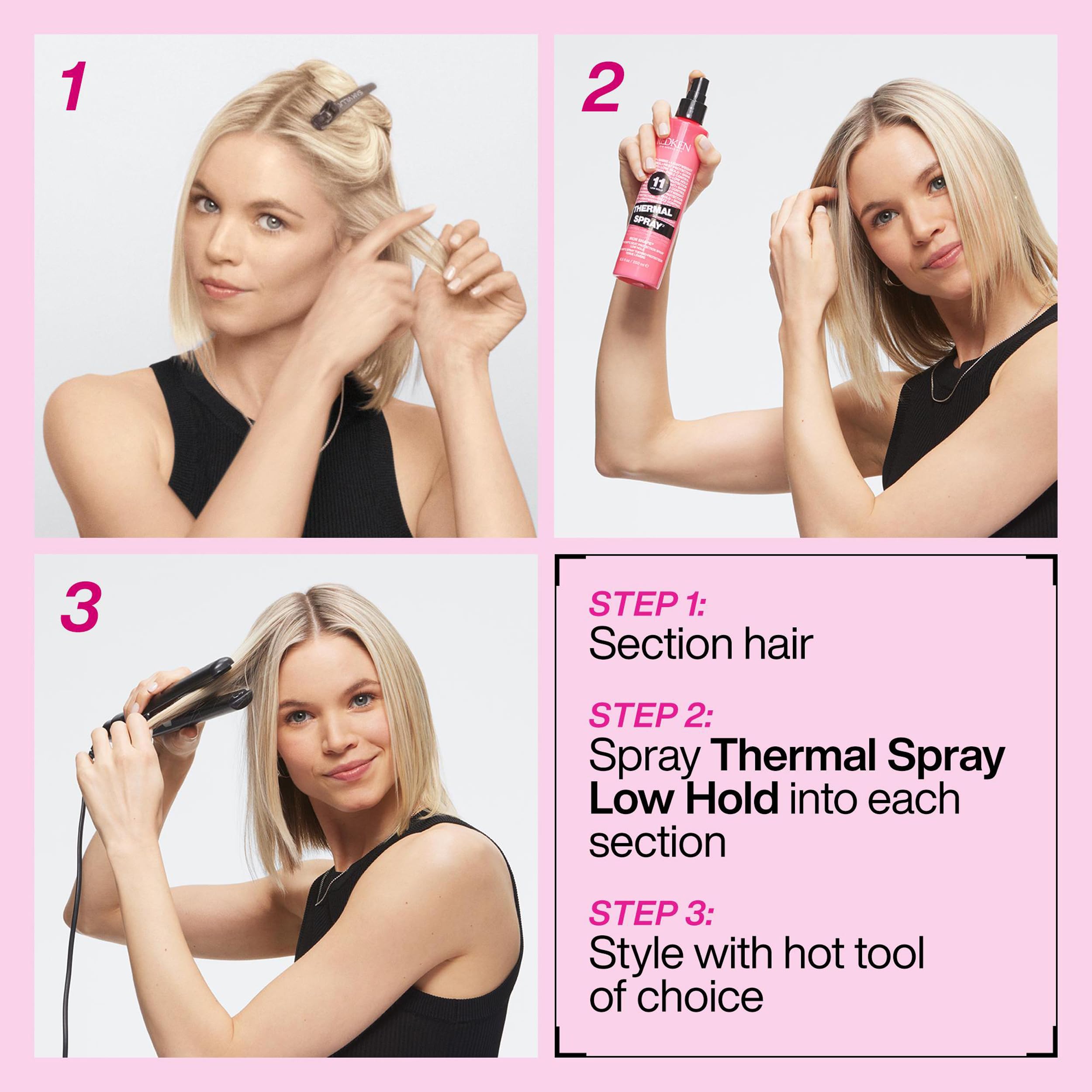 Redken Thermal Spray 11 Low Hold | Thermal Smoothing Holding Spray | For All Hair Types | Provides a Smooth, Silky & Frizz-Free Blow-Dry Finish | Mild Control | Protects Against Heat Damage | 8.5 Oz