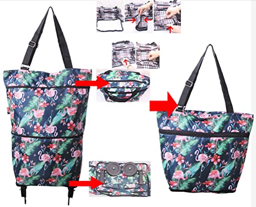 Cowinbest Upgrade Shopping Bag with Wheels Portable Trolley Bag Grocery Cart Hand Pulling Utility with Hand Straps Folding Shopping Cart- Larger Size & Waterproof & Strong（B088K4RQF7）