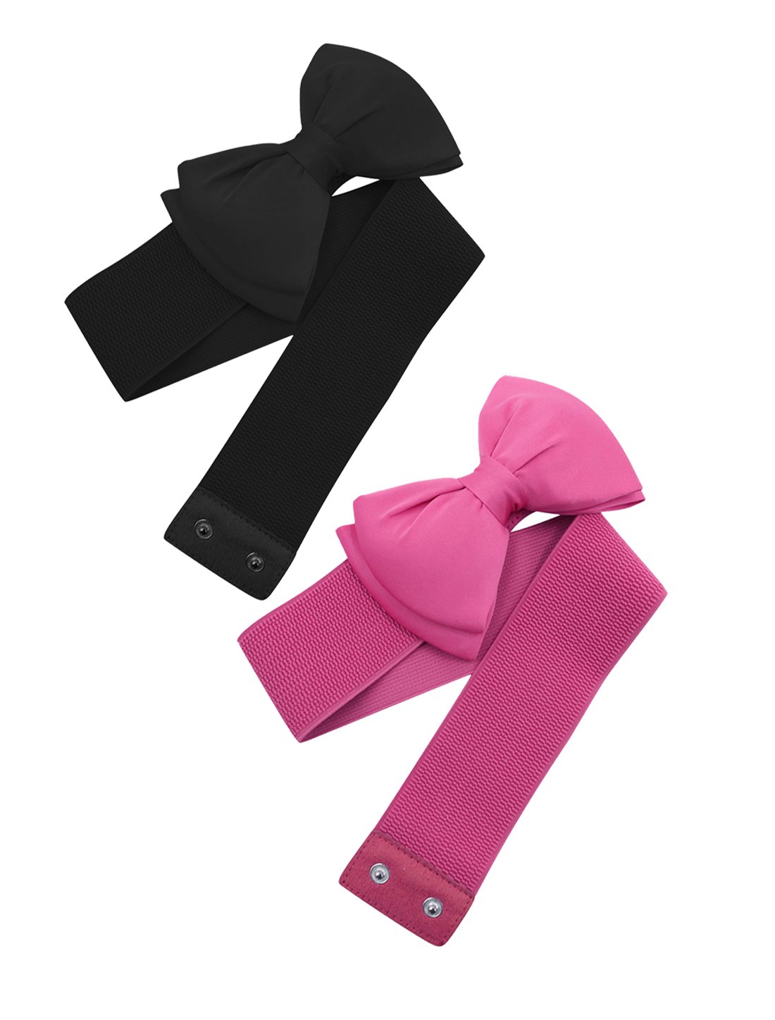 Allegra K Women Press Studs Closure Bowknot Elastic Waist Belt Fuchsia+Black
