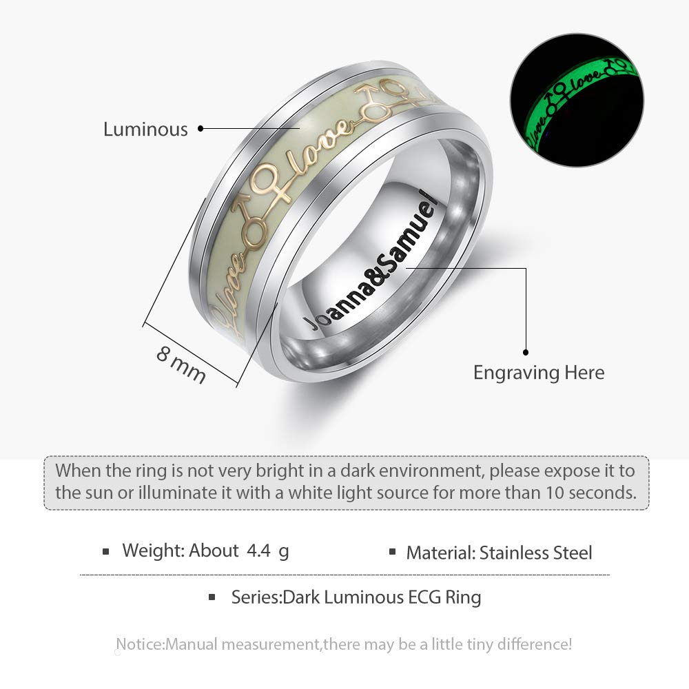 Ashleymade Personalized Couples Rings Set for Him and Her Promise Rings for Couples Engraving Luminous Ring Stainless Steel Engagement Rings for Couples Valentines Day (Couples Rings Set -2)