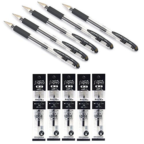 Very smooth! Uni-ball Signo Dx UM-151 Gel Ink Pen - 0.38 mm x 5 Pcs – Black with 5 Reffils
