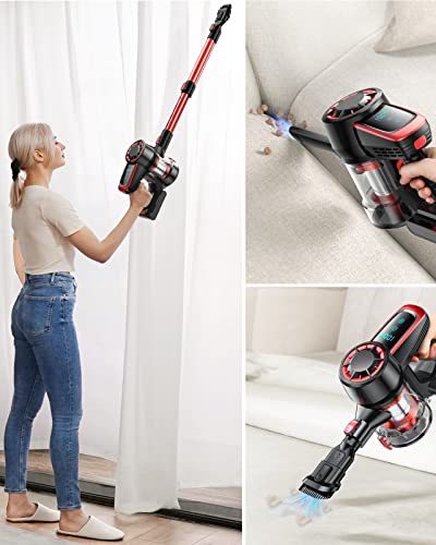 Cordless Vacuum Cleaner, WLUPLE Stick Vacuum Cleaner with 30KPA Powerful Suction, 400W Lightweight Handheld Vacuum with LED Display for Hardwood Floor Carpet Pet Car Cleaning (Hero 8)