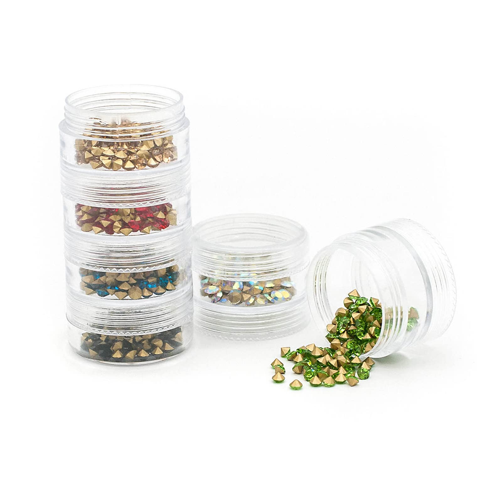 PINGEUI 10 Sets 6 Layer Small Stackable Containers,8ml Plastic Round Stackable Containers, Clear Cylindrical Jewelry Storage Organizer with Lids for Beads, Buttons, Crafts, and small items
