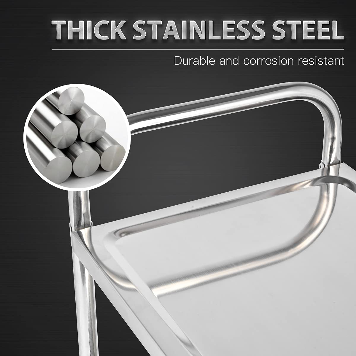 Amarite 3 Shelf Stainless Steel cart,420 lbs,1MM Thick,Serving cart with Wheels, Household, Service Trolley,360°Rotation Storage Shelf with Locking Wheels(29.5*15.8*37.4)'' Stainless Utility cart.