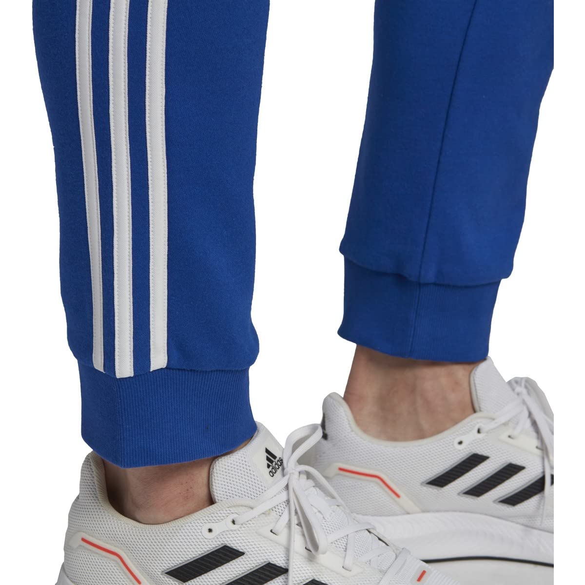 adidas Men's Standard Essentials Fleece Tapered Cuff 3-Stripes Pants, Team Royal Blue/White, Medium