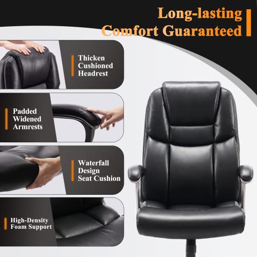NeuType Executive Office Chair High Back Home Office Desk Chairs with Wheels PU Leather Ergonomic Computer Chair with Lumbar Support Adjustable Height & Swivel Big and Tall Office Chair - Black