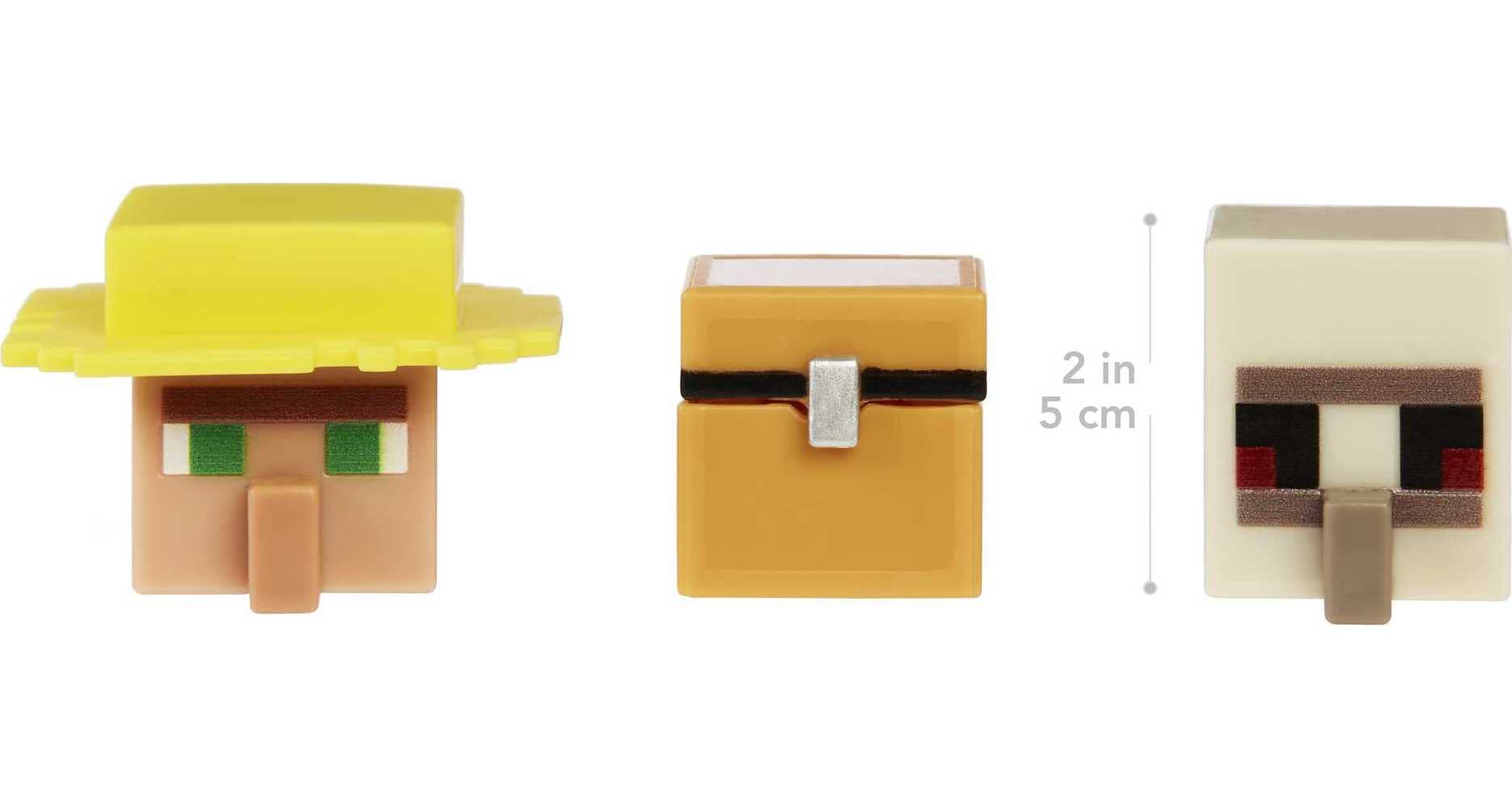 Minecraft Mob Head Minis Villager Guarding Iron Golem Pack with 2 Action Figures & Accessories, Incudes Authentic Pixelated Video-Game Characters Steve & Spider, Age 6 Years & Older