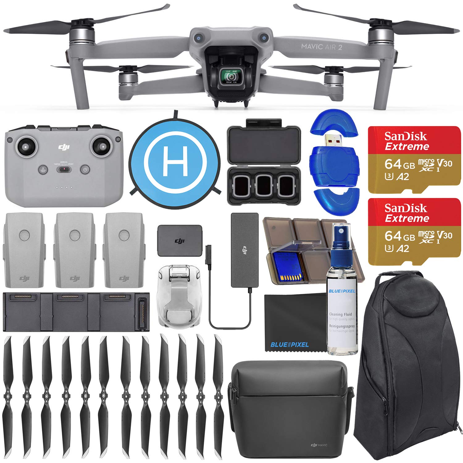 DJI Mavic Air 2 Fly More Combo - Drone Quadcopter UAV with 48MP Camera 4K Video 128GB Pilot Bundle with Backpack + Landing Pad + More