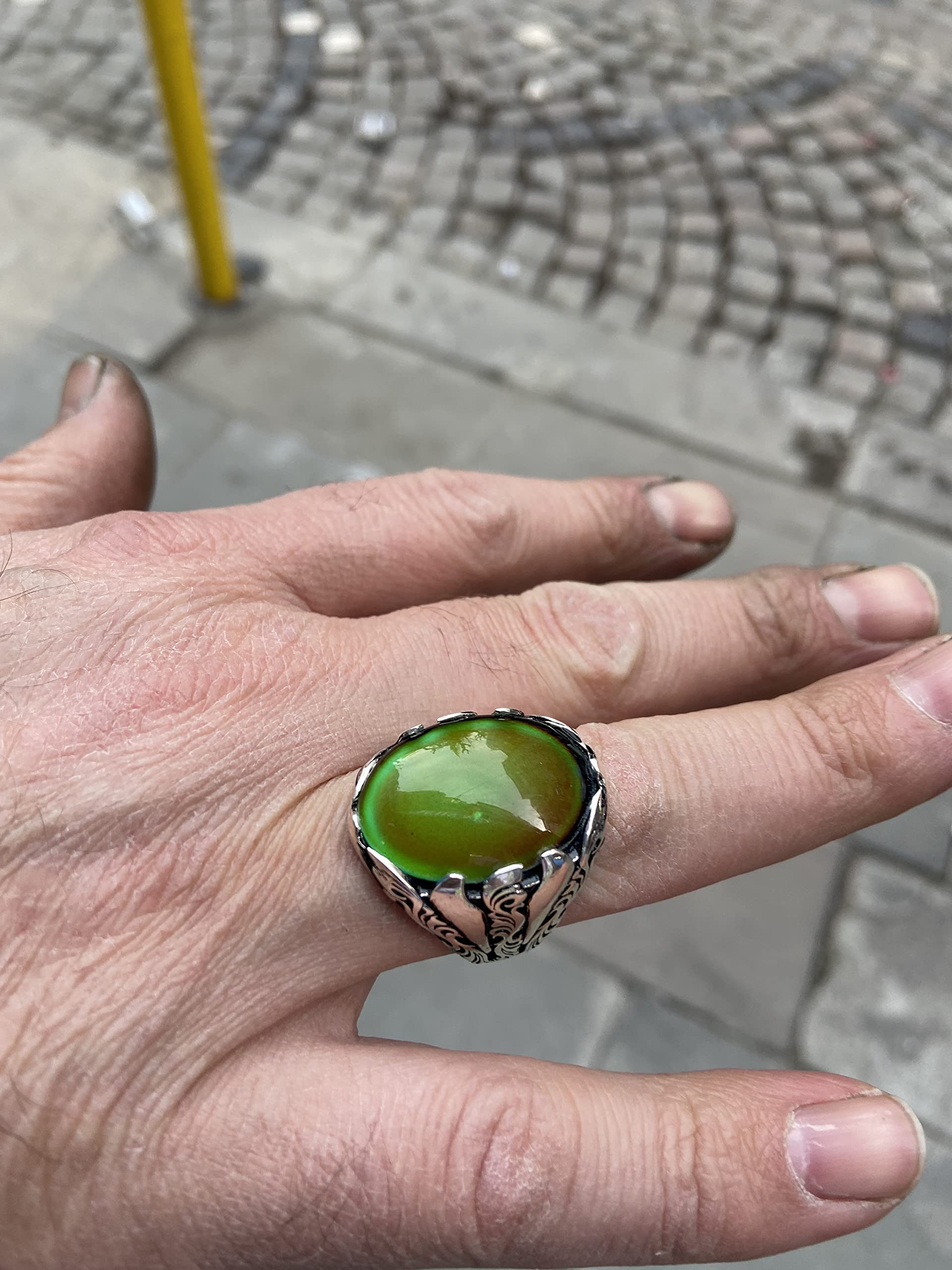 Handmade Ring, Silver Oval Sense Stone Ring, Color Changing Ring, Color by Temperature Mood Charm, 925k Sterling Silver Ring