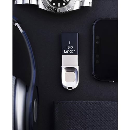 Lexar Jumpdrive Fingerprint F35 128 GB USB 3.0 Flash Drive, Black/Silver (LJDF35-128BNL)