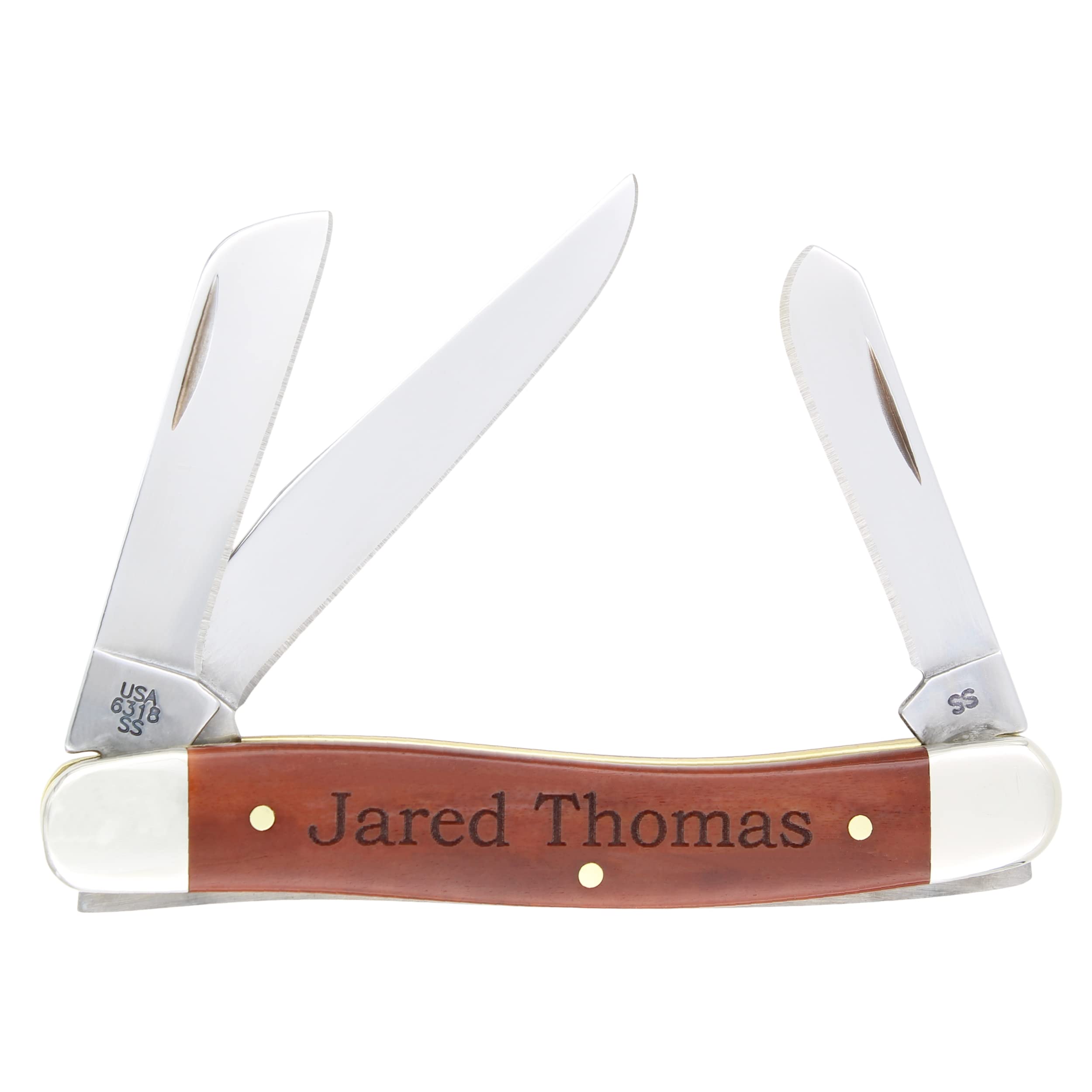 Case Pocket Knife, Smooth Chestnut Bone Medium Stockman #28701 with Personalized Laser Engraved Handle, Three Blades, Valentines Day Gifts, Father's Day GiftsâŚ