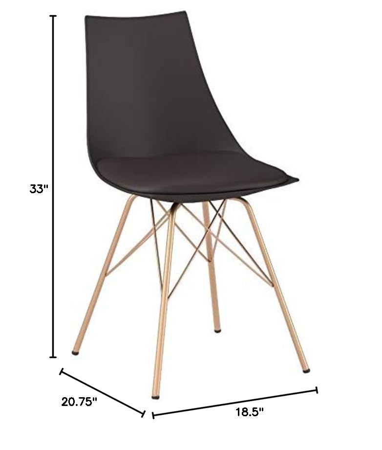OSP Home Furnishings Oakley Mid-Century Modern Bucket Dining Chair with Faux Leather Padded Seat, Black