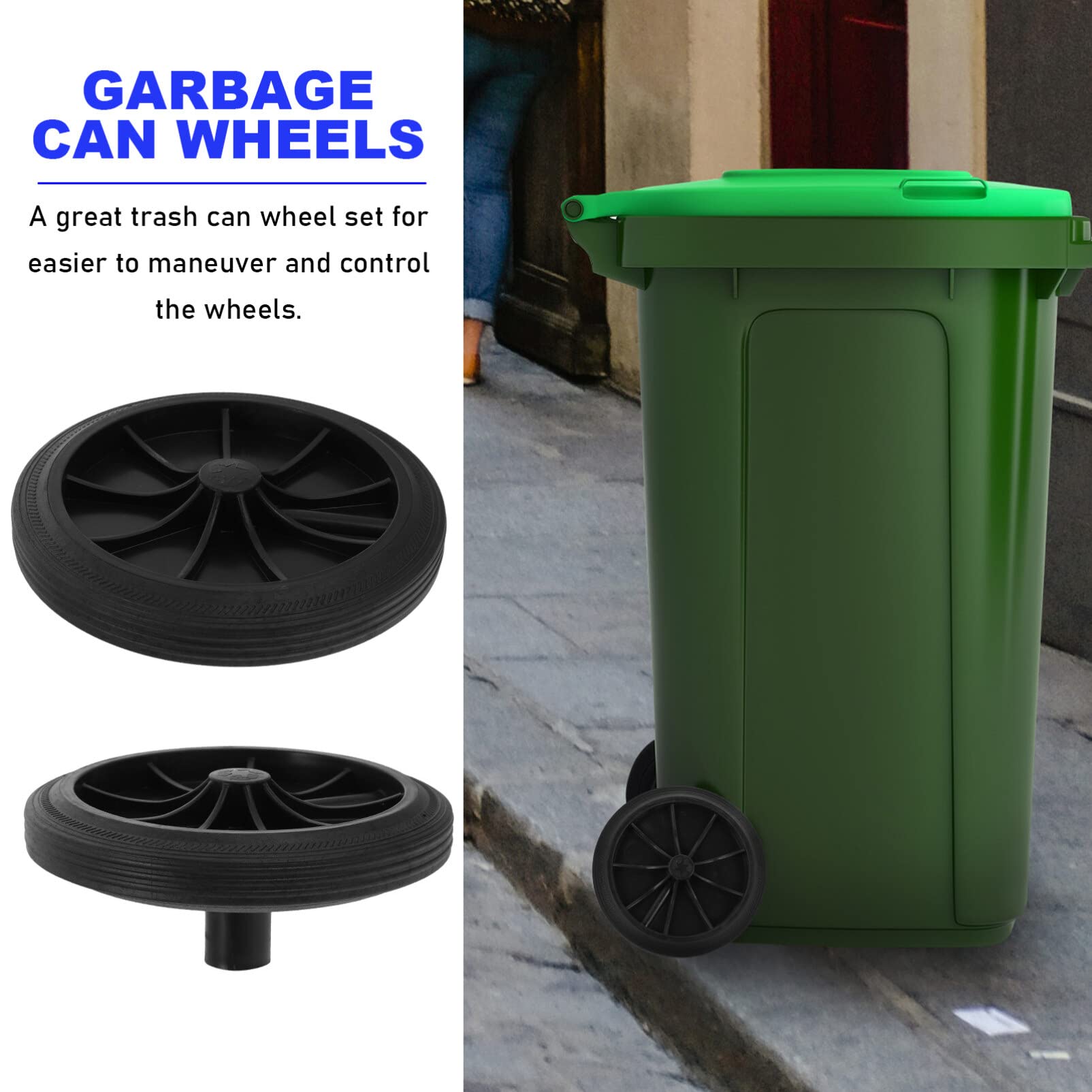 Cabilock 2Pcs Trash Can Replacement Wheel Rubber Garbage Bin Wheel Wastebasket Pulley Wheel Replacement Parts Rubbish Waste Can Accessories Black