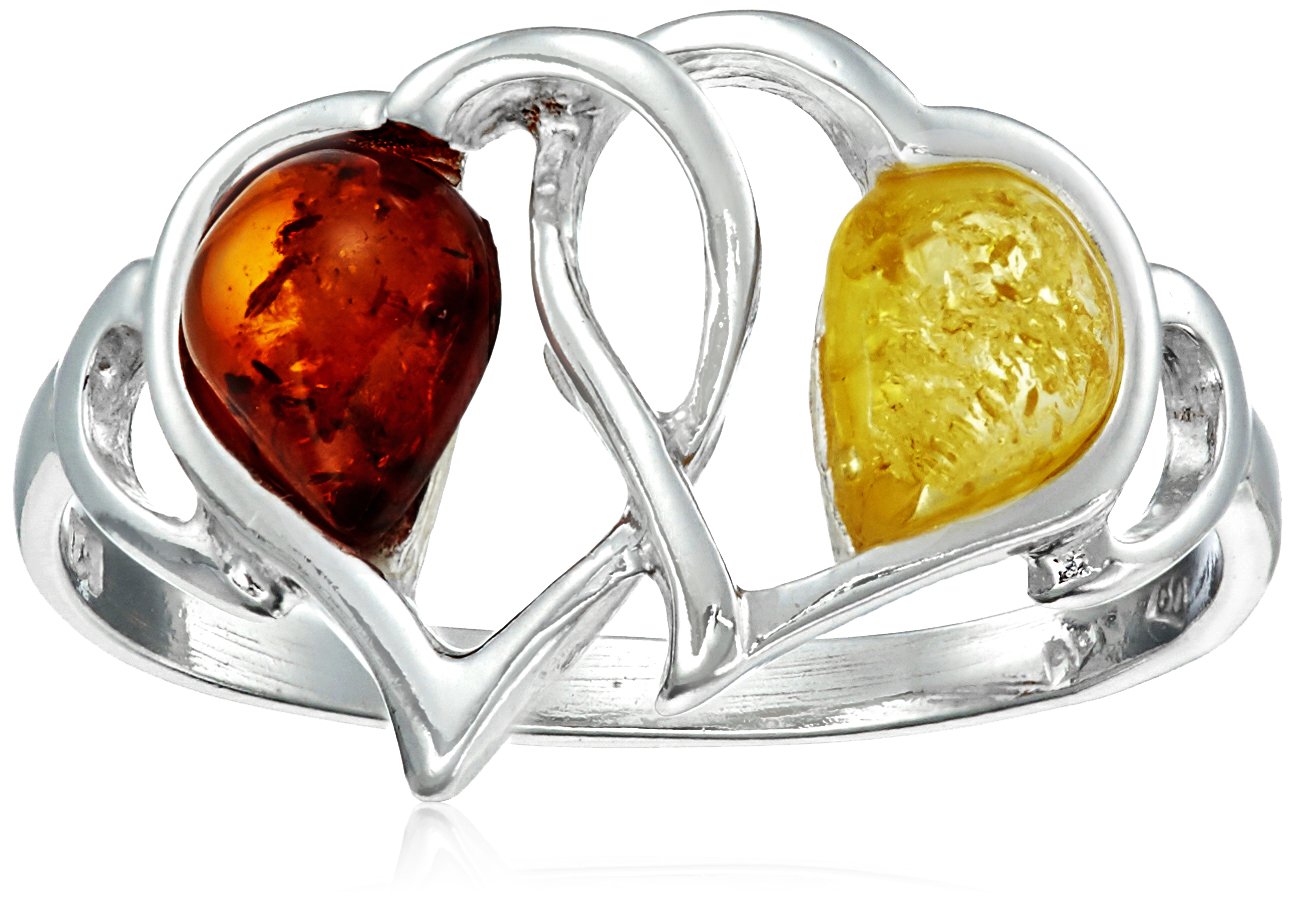 Amazon Essentials Multicolor Amber Sterling Silver Heart Ring, Size 6, (previously Amazon Collection)