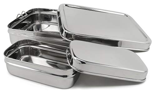 Lifestyle Block Stainless Steel Lunchbox - 7 Inch Rectangle with Nesting Mini Container - BPA Free