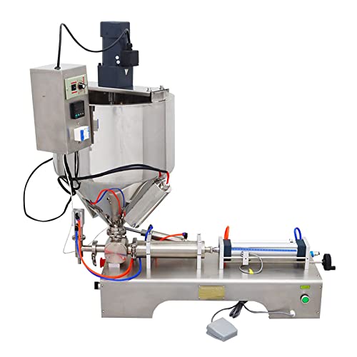 INTBUYING 110V 30-300ml Paste Liquid Heating Mixing Filling Machine with Vertical Stirring Hopper for Cream Shampoo Honey Toothpaste Oil Sauce Butter