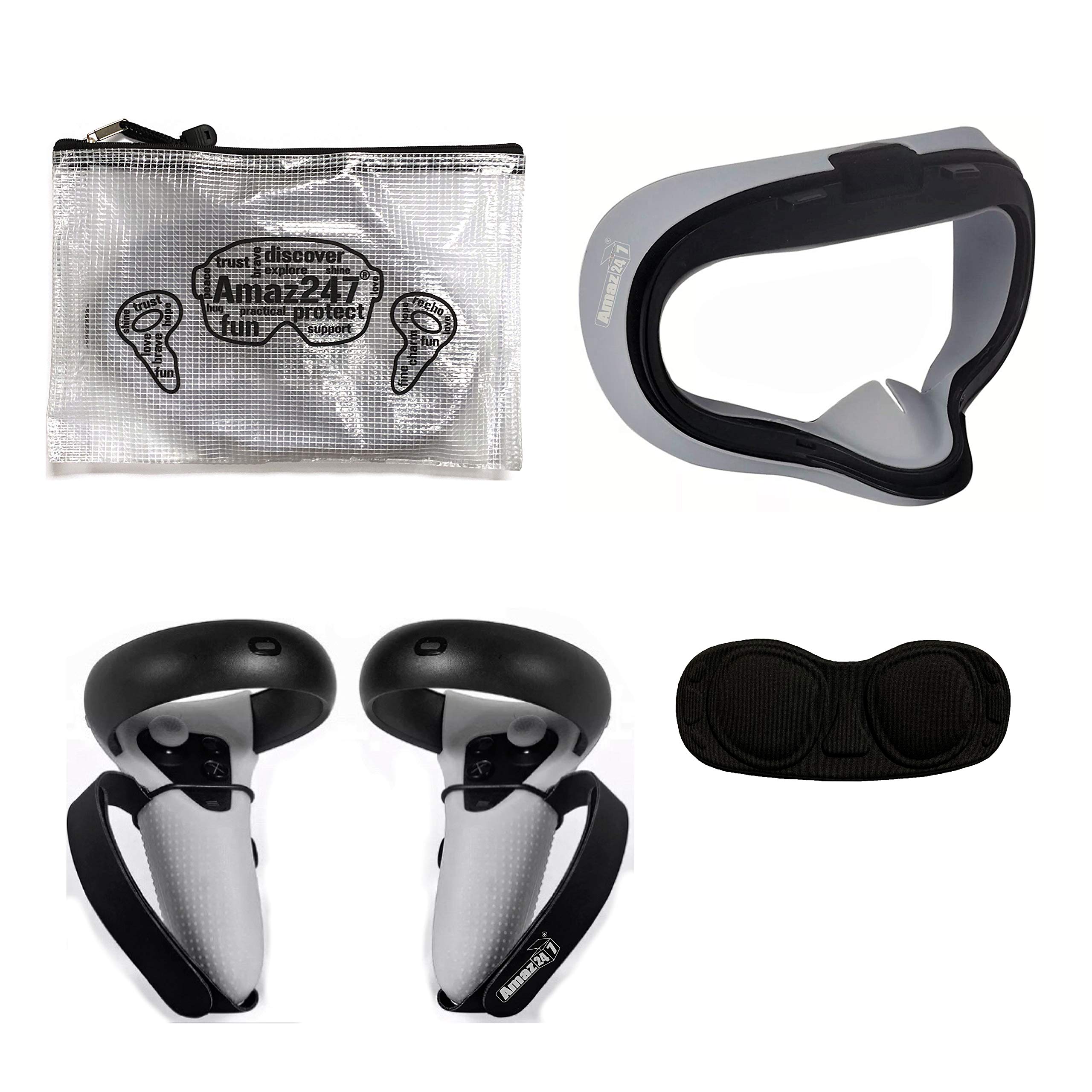 Amaz247 Silicone Anti-leakage Face Cushion Mask, Protective Lens Cover, Controller Grip Cover with Velcro Straps for Oculus Quest VR Headset (Gray), NOT FIT OCULUS QUEST 2