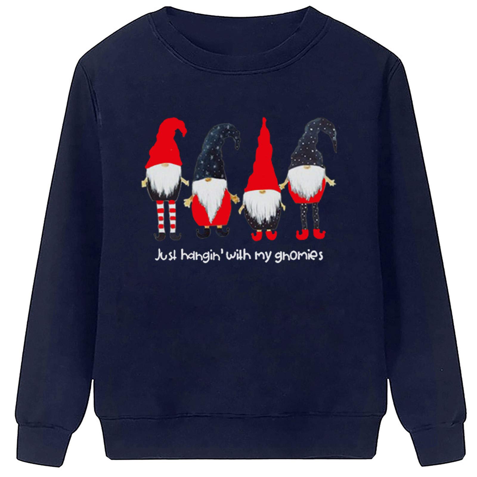 Dosoop Women Christmas Faceless Doll Gnome Graphic Crewneck Long Sleeve Sweatshirts Tops Tunics Casual Loose Shirt Blouses