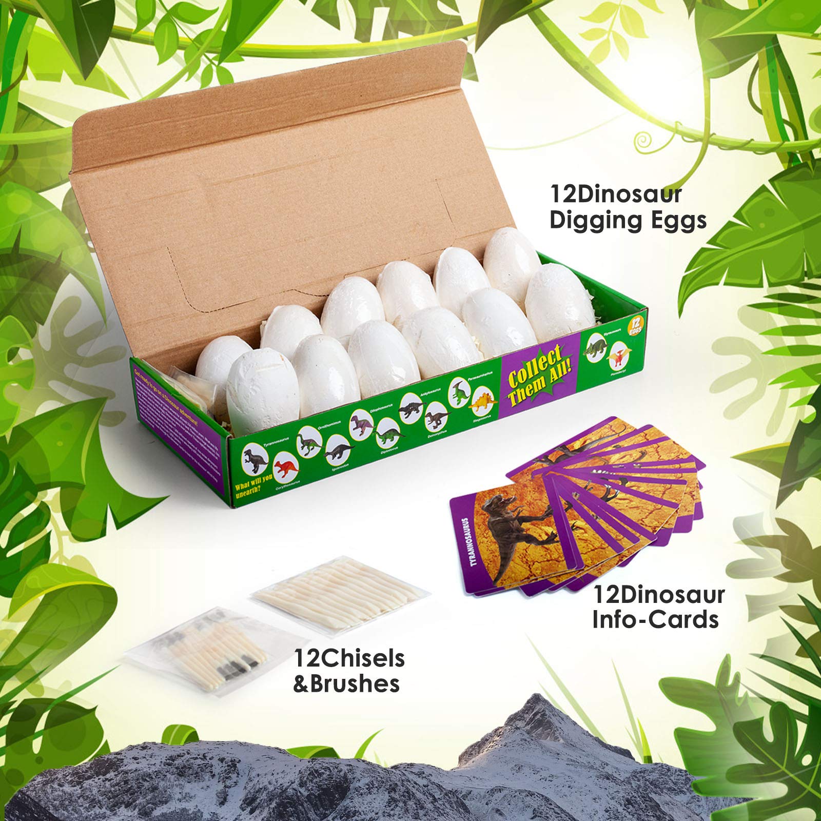 DOTSOG Easter Eggs Gifts for Kids,12 Pack Dino Eggs Dig Kit, Dinosaur Toys for Kids Open Unique Large Surprise Dinosaur Filled Eggs Archaeology Preschool Educational Science for Children & Adult.