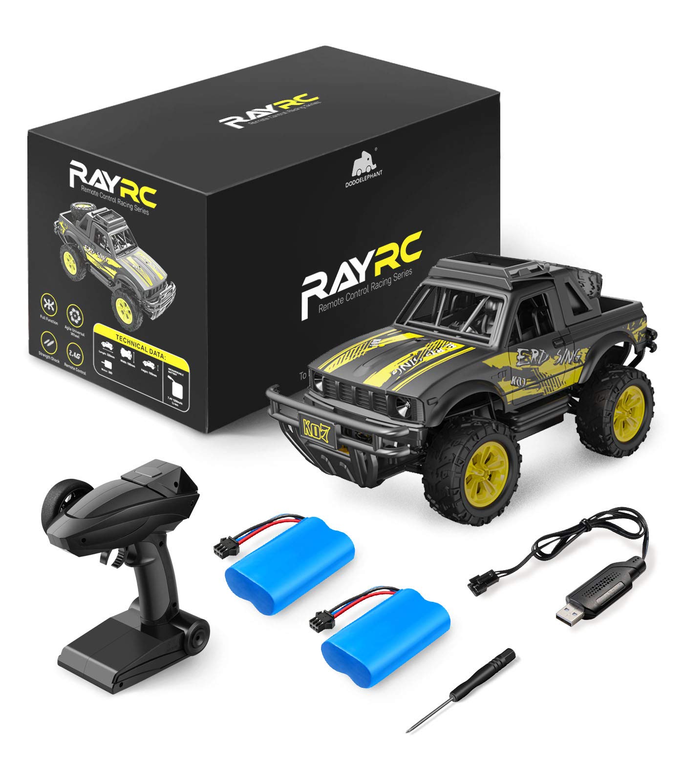 DoDoeleph Remote Control Jeep,16MPH High Speed 4WD RC Cars, 1/16 Scale Differential System All Terrains Off-Road, 2.4GHz Rechargeable Xmas Gift Toys for Kids Adults