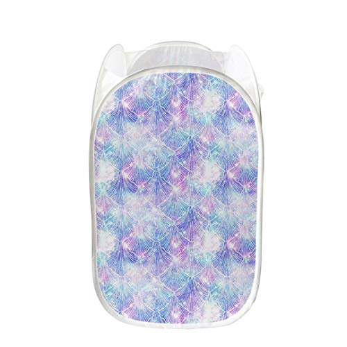 GOSTONG Durable Mesh Fabric Cloth Hamper Collapsible Toys Soft Organizers Bin for Kids Room Bathroom,Crystal Mermaid Print