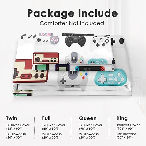 Duvet Cover Twin Size, Game Gaming Retro Wireless Bedding Set with Zipper Closure for Kids and Adults, Wheel Gamepad Steering Comforter Cover with Pillow Sham for Bedroom Bed Decor