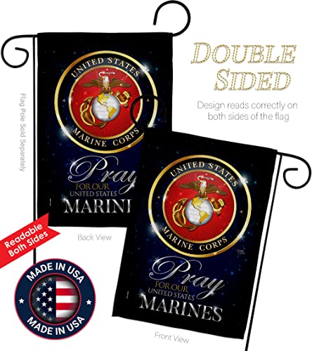 Breeze Decor Pray United Garden Flag Set Wood Dowel Armed Forces Marine Corps USMC Semper Fi State American Military Veteran Retire Official House Yard Gift Double-Sided, Made in USA