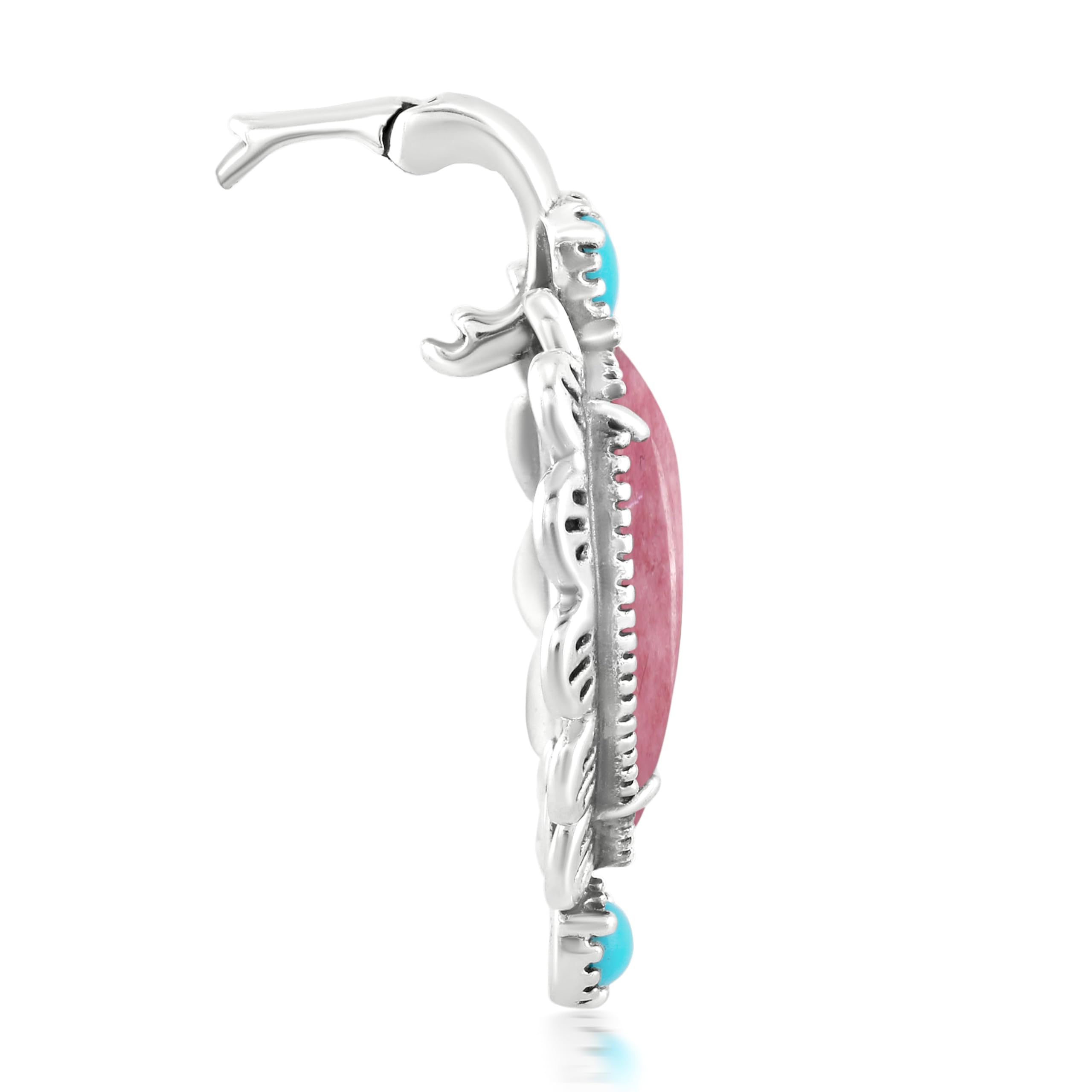 American West Sterling Silver Women's Pendant Enhancer Rhodonite and Blue Turquoise Gemstone Concha Heart