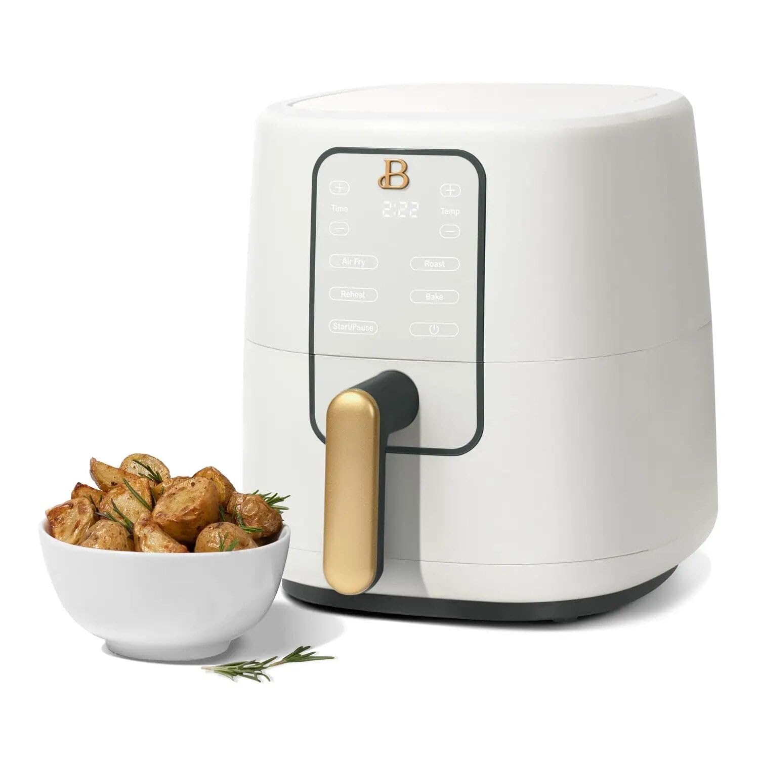 Beautiful 3-quart Touch-screen Display Air Fryer with Adjustable Temperature Compact Space-saving 4 Preset Functions whiteicing By Drew Barrymore