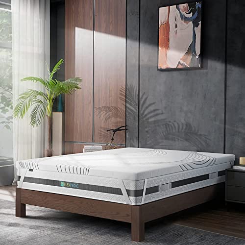 FLEXPEDIC 3D Breathable Mesh Cover and Coconut Shell Carbon Twin Memory Foam Firm Mattress Topper 2 Inch, Double-Sided Cooling Pad with Non-Slip Ventilated Cover, Pressure-Free Mattresses Toppers