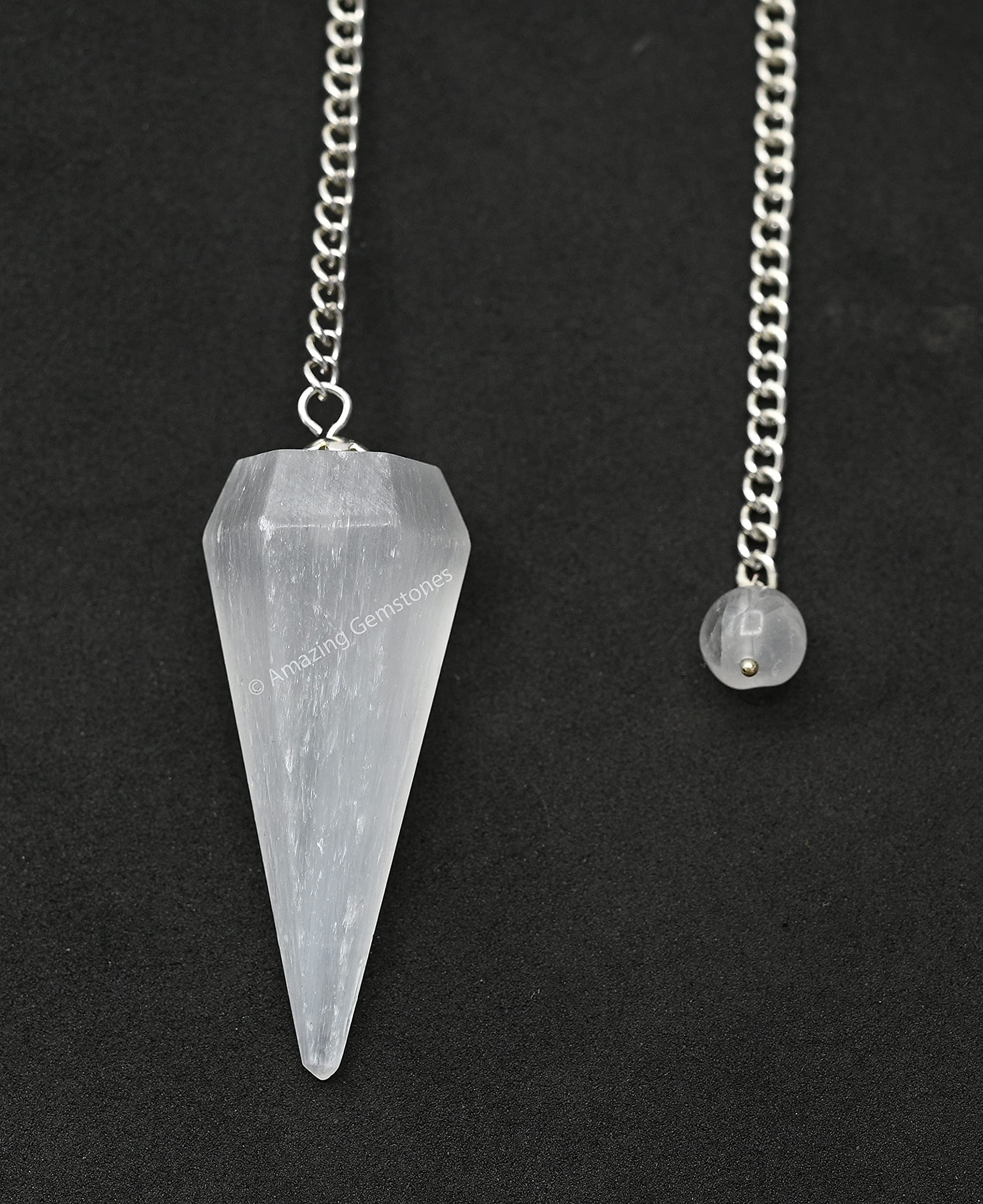 Amazing Gemstone Selenite Crystal Pendulum for Divination - Dowsing Pendulum Necklace with Chain and Crystal Ball for Reiki Healing and Crystal Grid Meditation