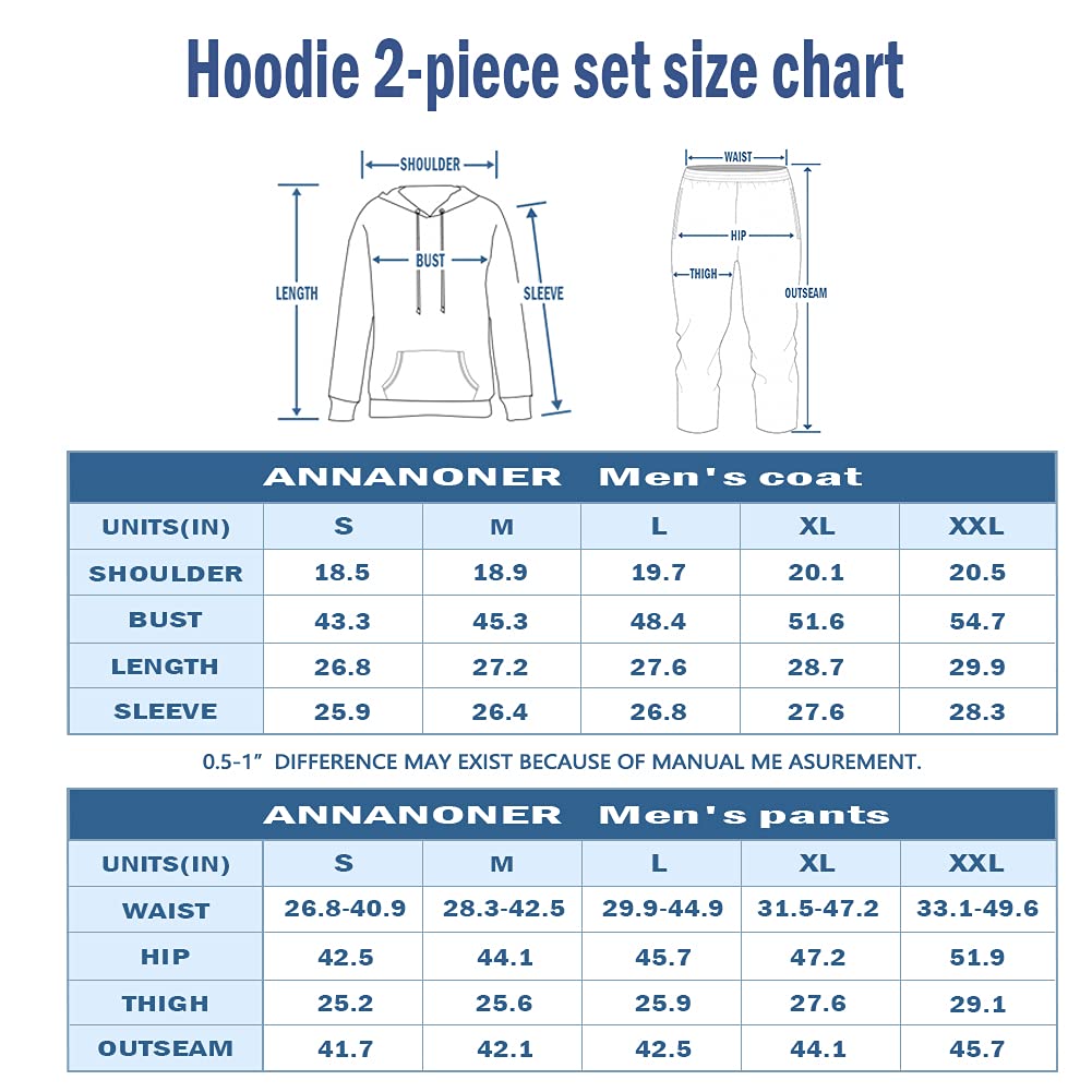 ANNANONER Men's Hoodie And Sweatpants Set Running Jogging Athletic Sports Suits A03 Gray L