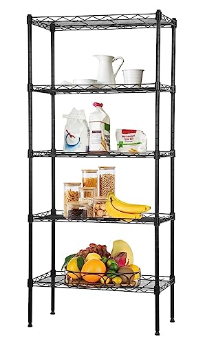 YYkokocat 5-Tier Wire Shelving Adjustable Metal Shelving Unit 48" H Storage Shelves Wire Rack Shelf Organizer for Closet Bathroom Kitchen, 750LB Capacity, 21.5L x 11.6W x 47.6H, Black