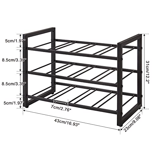 IBUYKE Wine Rack, Stackable Wine Storage Shelf, Liquor Bottle Holders, 3 Tier for 12 Bottles, Inserts for Cabinet, Countertop, Pantry, Bar, Small Space, Study Steel Water Bottle Organizer TMJ906H