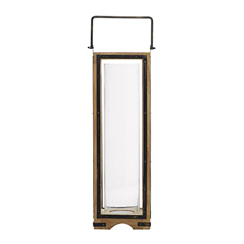 Deco 79 Mango Wood Handmade Pillar Candle Lantern, 8" x 8" x 31", Brown