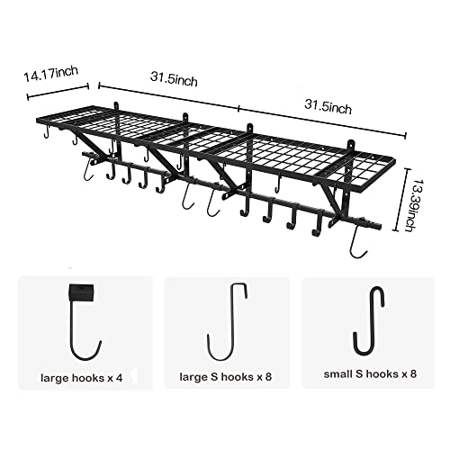 tonchean Garage Shelving Wall Mounted 2 Pack with Bike Hooks Garage Wall Shelves 14βx32β Garage Floating Shelves Garage Storage Shelves Heavy Duty Wall Mount, 500lb Weight Capacity