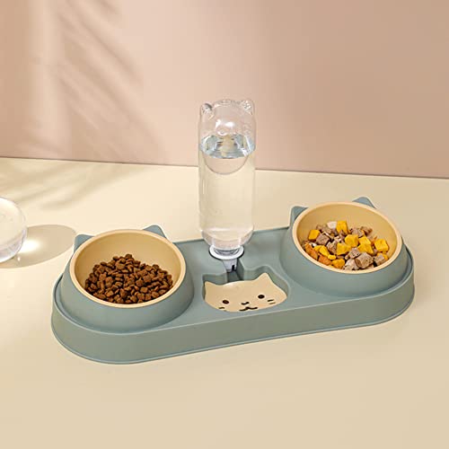 Generic Cats Dogs Double Bowl Auto Feeder Water Dispenser Food Container (Green)