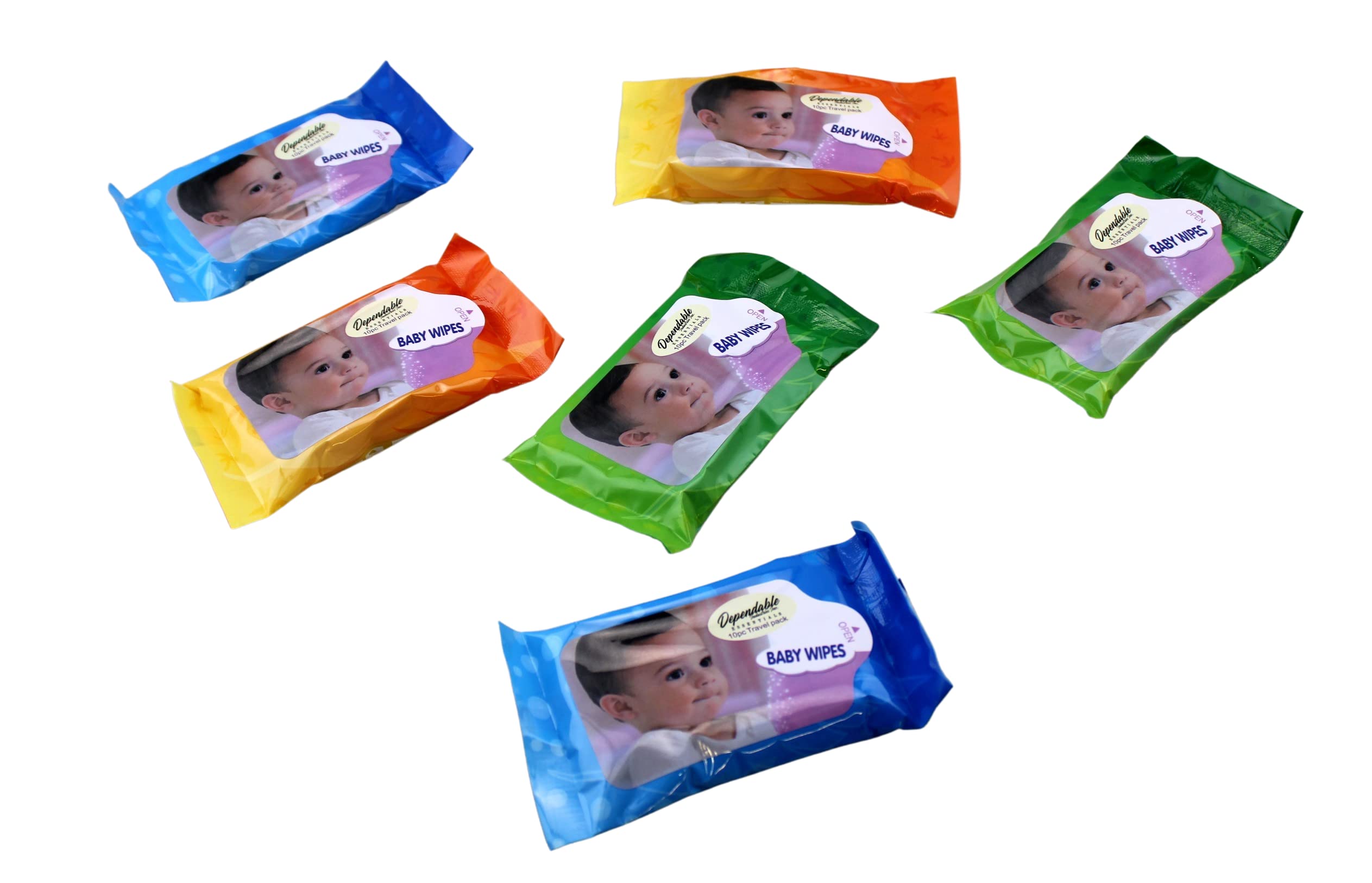 Dependable Industries 6 Piece Travel Size 10 Pack Baby Wipes Fits in Purse Diaper Bag & Glove Compartment Children's Hands and Face School Home