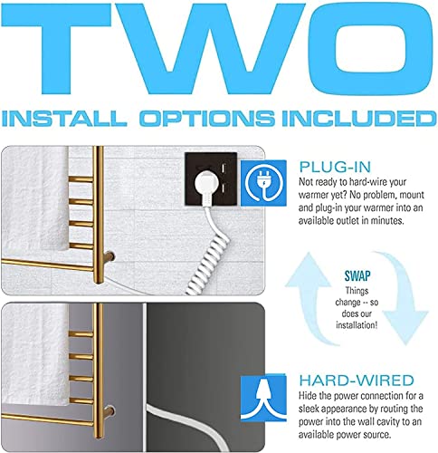 BILLY'S HOME Wall-Mounted Towel Warmer, Luxury Electric Heated Towel Drying Rack with 14 Bars, 43.3 × 20.5 × 4.9 inch, 304 Stainless Steel Gold for Bathroom (HARDWIRING)